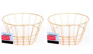 lsm set of 2 essentials round gold iron baskets, 7.875x4.75 in. bundle with oggetto