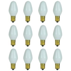 sunlite 01059 7c7 incandescent bulb, 7 watt, candelabra e12 base, c7 small night light, colored bulb, white, 12 count