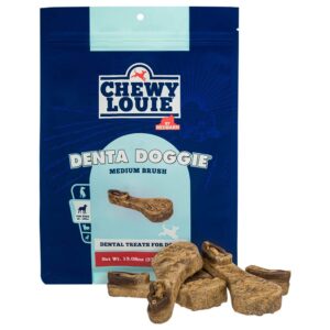 chewy louie denta doggie natural dog dental treat, no artificial flavors, promotes dental support - medium size - 1 bag, 12 count