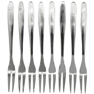 pinenjoy 8pcs 5.3inch cocktail forks 18/10(304) stainless steel appetizer forks set small crab forks carved fruit pattern for dessert cheese olives salad escargot charcuterie board