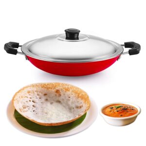 panca non-stick aluminium appachatti with stainless steel lid, 2.6mm, red/black, 23cm, gas compatible