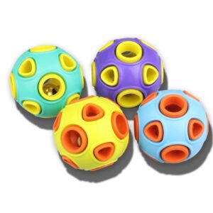 schitec dog balls with bell sound, [4 pack] rubber bouncy fetch ball for puppies small dogs, 2” interactive pet chew toys