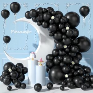 ponamfo black party latex balloons - 100pcs 18"+12"+10"+5" ballons balloon arch kit as birthday party balloons baby shower balloons wedding anniversary bridal shower party decorations