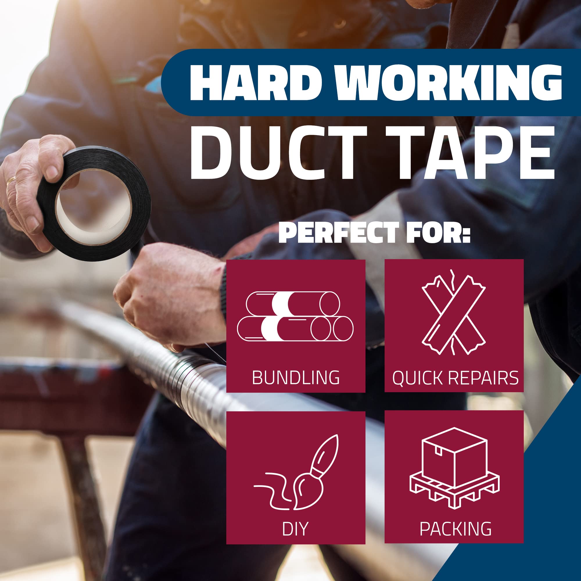 Reli. Duct Tape, Black | 1.88" x 60 Yards Total (2 Rolls, 30 Yds Each) | Heavy Duty Duct Tape - Waterproof, Tear by Hand |Black Duct Tape for Repairs, Construction, Bundles, Piping,Box Sealing (Black)