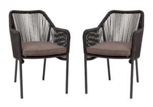 flash furniture kallie set of 2 indoor/outdoor stacking club chairs with arms - uv resistant woven black seat & back - gray zippered cushions - black aluminum frame