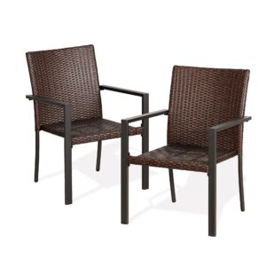 bali outdoors patio wicker chairs, outdoor chairs for firepit area stackable patio dining chairs set of 2, multibrown all weather resistant chair set for patio, garden, lawn, backyard and porch