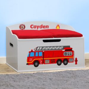 dibsies personalized creative wonders toy box (firetruck, dream cloud grey)