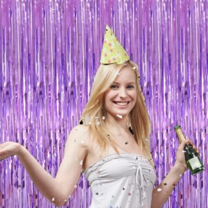 Shiny Light Purple Fringe Curtain - 2pcs 3.2ft x 8.2ft Metallic Tinsel Foil Party Streamers | Photo Booth Backdrop Props for Birthday Wedding Bridal Shower Baby Shower Bachelorette Party Decor