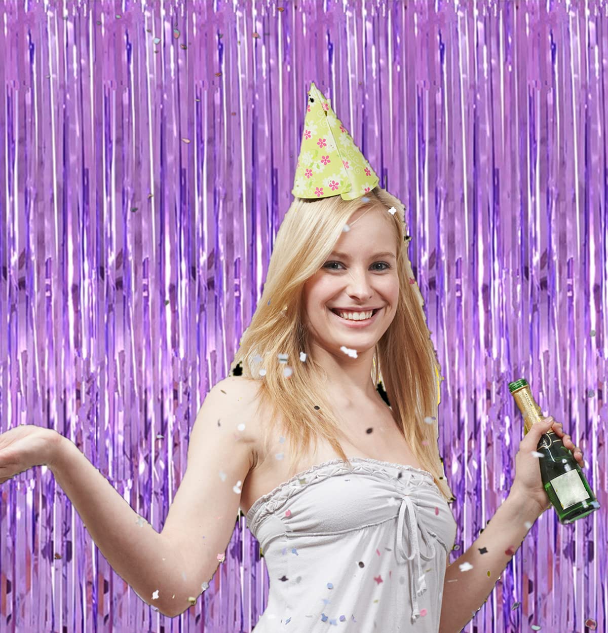 Shiny Light Purple Fringe Curtain - 2pcs 3.2ft x 8.2ft Metallic Tinsel Foil Party Streamers | Photo Booth Backdrop Props for Birthday Wedding Bridal Shower Baby Shower Bachelorette Party Decor