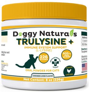 trulysine plus l-lysine for cats immune support oral powder 8oz/226g - cats & kittens of all age, sneezing, runny nose squinting, watery eyes chicken liver flavor (u.s.a)(226 grams (900mg / scoop))