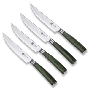 hexclad essential knife set, 6-piece, japanese damascus stainless steel blades, full tang construction, pakkawood handles