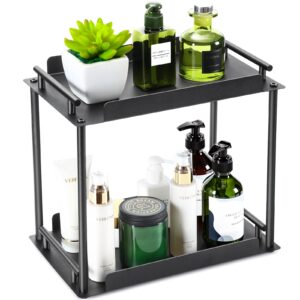 hlwdflz 1 set of 2-tier bathroom countertop organizer shelf - metal bathroom counter storage tray cosmetic storage rack, bathroom kitchen living room standing rack black