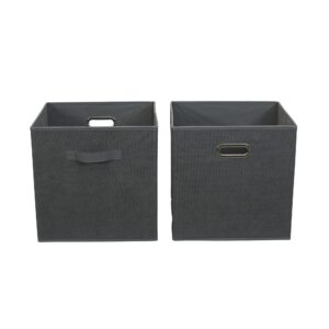 household essentials, black cobblestone 2 pack open storage bins with dual handles, 13 x 12 x 13