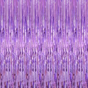 Shiny Light Purple Fringe Curtain - 2pcs 3.2ft x 8.2ft Metallic Tinsel Foil Party Streamers | Photo Booth Backdrop Props for Birthday Wedding Bridal Shower Baby Shower Bachelorette Party Decor