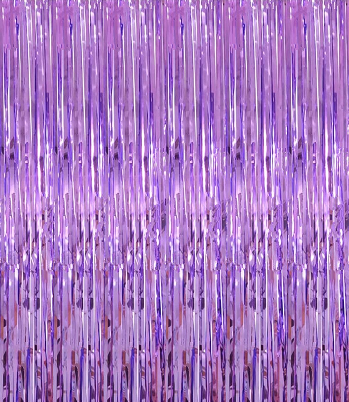 Shiny Light Purple Fringe Curtain - 2pcs 3.2ft x 8.2ft Metallic Tinsel Foil Party Streamers | Photo Booth Backdrop Props for Birthday Wedding Bridal Shower Baby Shower Bachelorette Party Decor