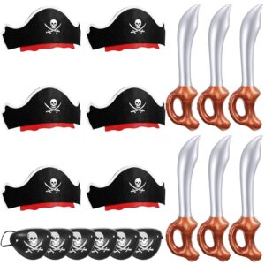 legigo 18 pcs funny pirate party set- pirate kids' party cosplay supplies include 6 felt pirate hats, 6 pirate eye patches, 6 inflatable swords for caribbean fancy dress cosplay party stage prop