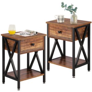 vecelo night stands for bedroom nightstand bedside end tables with drawer storage, (set of 2), rustic brown