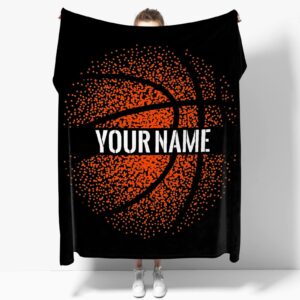 personalized basketball blanket with name, custom basketball blanket with text, basketball blanket gift for teen girl, super soft, medium size 60" x 50"