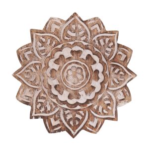 set of 2 wooden trivets for hot dishes pots and pans tea pot holders nonslip heat resistant kitchen counter accessories 8" diameter mandala design (design 2)