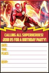 flash invitation cards and envelopes – 20 fill-in invites for kids birthday bash and theme party, 10x15 cm, postcard style