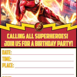 Flash Invitation Cards and Envelopes – 20 Fill-in Invites for Kids Birthday Bash and Theme Party, 10X15 cm, Postcard Style