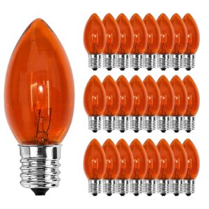 konictom 25 pack christmas orange light bulbs,c9 glass clear orange bulbs for christmas string light,c9/e17 candelabra base 7 watt great for outdoor indoor holiday christmas decoration