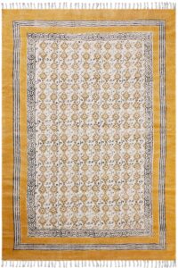 casavani collection rectangular rug - 5x7 ft musterd yellow cotton dhurrie floral kilim rug indoor outdoor use carpet flatweave rug high traffic area in bedroom dining room living room