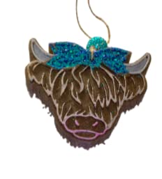 custom car freshner, highland cow, leather and lace