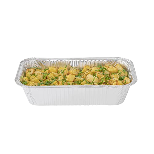 Restaurantware Foil Lux 12.5 x 6.5 Inch Loaf Foil Pans 25 Oven-Ready Foil Trays Lids Sold Separately 1/3 Third-Size 5 LB Silver Aluminum Disposable Baking Pans Freezable