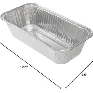 Restaurantware Foil Lux 12.5 x 6.5 Inch Loaf Foil Pans 25 Oven-Ready Foil Trays Lids Sold Separately 1/3 Third-Size 5 LB Silver Aluminum Disposable Baking Pans Freezable