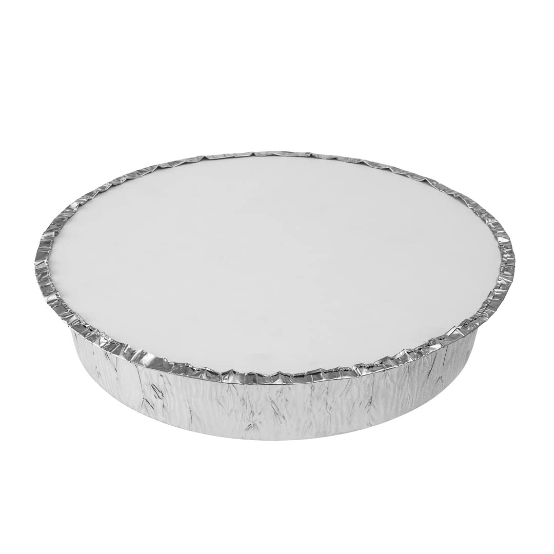 Restaurantware LIDS ONLY: Foil Lux Paper Lids For 9 Inch Aluminum Pans 100 Round Foil Board Lids - Pans Sold Separately Flat Design Foil-Laminated White Paper Lids