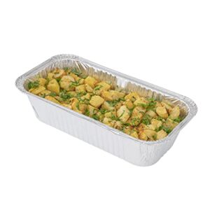 restaurantware foil lux 12.5 x 6.5 inch loaf foil pans 25 oven-ready foil trays lids sold separately 1/3 third-size 5 lb silver aluminum disposable baking pans freezable