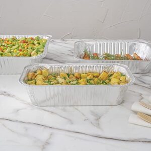 Restaurantware Foil Lux 12.5 x 6.5 Inch Loaf Foil Pans 25 Oven-Ready Foil Trays Lids Sold Separately 1/3 Third-Size 5 LB Silver Aluminum Disposable Baking Pans Freezable