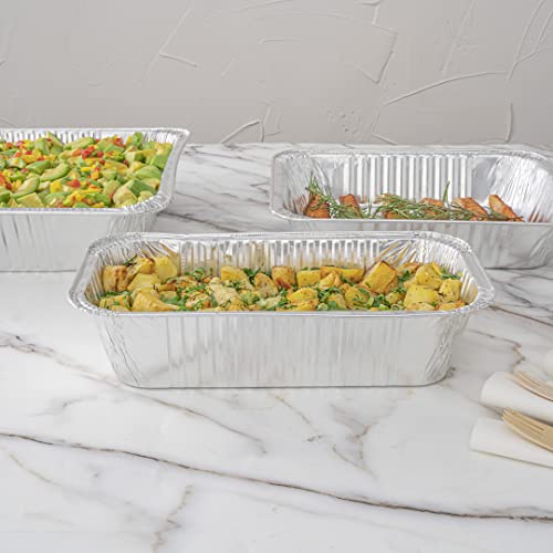 Restaurantware Foil Lux 12.5 x 6.5 Inch Loaf Foil Pans 25 Oven-Ready Foil Trays Lids Sold Separately 1/3 Third-Size 5 LB Silver Aluminum Disposable Baking Pans Freezable