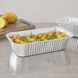 Restaurantware Foil Lux 12.5 x 6.5 Inch Loaf Foil Pans 25 Oven-Ready Foil Trays Lids Sold Separately 1/3 Third-Size 5 LB Silver Aluminum Disposable Baking Pans Freezable