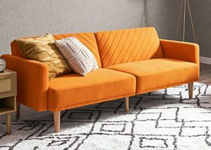 mopio futon sofa bed, couch, small sofa, sleeper sofa, loveseat, mid century modern futon couch, sofa cama, couches for living room (apricot velvet)