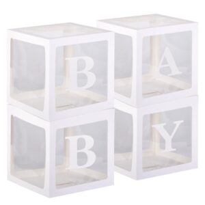 tecked white clear baby boxes with baby letters party decoration - transparent ballon boxes backdrop - baby shower birthday party ,gender reveal ,wedding -4pcs