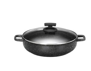 olympia hard cook 11 inch die cast aluminum deep pan with 2 side handles and glass lid