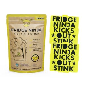 fridge ninja compact fridge deodorizer (2 pack) - more effective than baking soda - compact size refrigerator deodorizer made of activated carbon