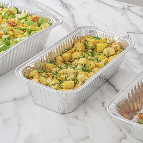 Restaurantware Foil Lux 12.5 x 6.5 Inch Loaf Foil Pans 25 Oven-Ready Foil Trays Lids Sold Separately 1/3 Third-Size 5 LB Silver Aluminum Disposable Baking Pans Freezable