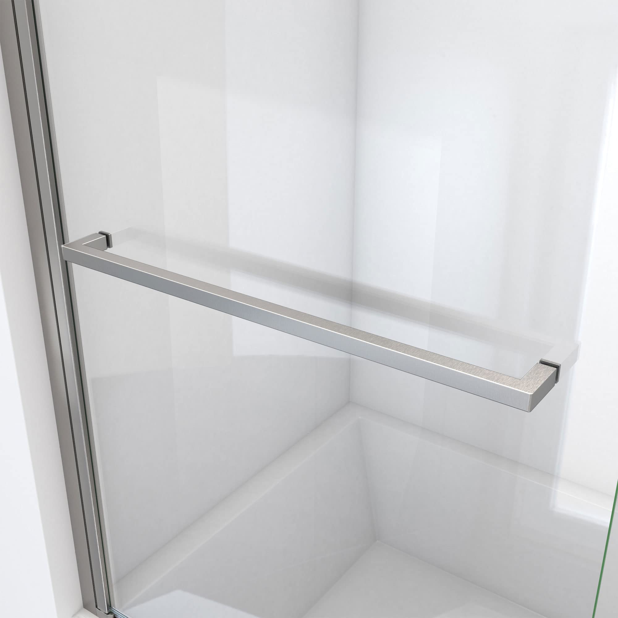 DreamLine Aqua-Q Swing 34 in. W x 58 in. H Frameless Tub Door in Brushed Nickel