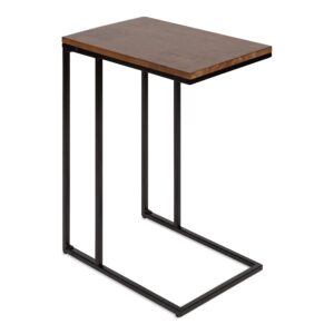 kate and laurel lockridge modern c-shape end decorative minimalist accent table for storage and display, 19 x 12 x 27, walnut brown and black