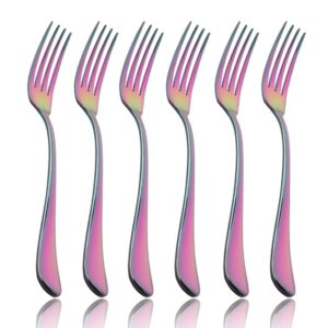 omgard dinner fork set rainbow 6 piece 18/10 stainless steel flatware 8-inch modern salad dessert forks only set for 6 colorful silverware cutlery dishwasher safe multicolor