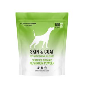 om mushroom matrix pet - canine | skin & coat | usa grown human-grade organic mushroom powder pet supplement | seasonal allergy skin & coat support for dogs & cats | 200 grams, 7.1 oz