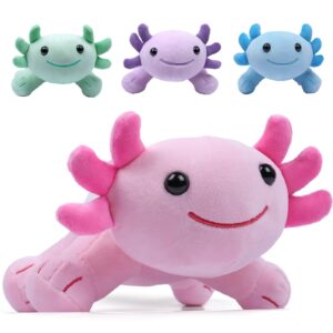 dybfono axolotl plush toy, 10.8” soft cute axolotl stuffed cotton plush pillow kawaii salamander animal for boys girls kids gift (pink)