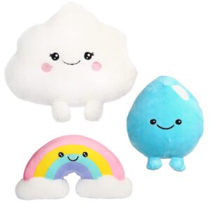 benben cloud pillow toy 12 inch, set of 3, 7 inch stuffed rainbow and water droplet plushies, soft stuffed toys for kids girls, fun decorative plush pillows for home decor, easter basket stuffers