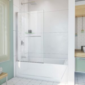 dreamline aqua-q swing 34 in. w x 58 in. h frameless tub door in brushed nickel