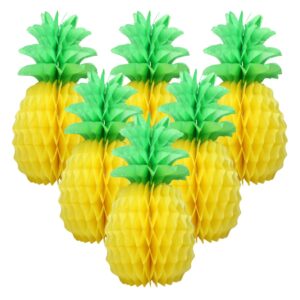 lyart 6 pcs 14 inch pineapple decorations for tropical flamingo party summer hawaiian luau party pineapple honeycomb tissue centerpieces for tables hanging decorations favors