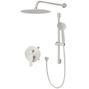 gabrylly shower system brushed nickel, slide bar shower faucet set with high pressure 10" rain shower head and 5-setting handheld shower combo set, shower valve with trim and diverter