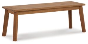 signature design by ashley janiyah casual outdoor dining bench, light brown